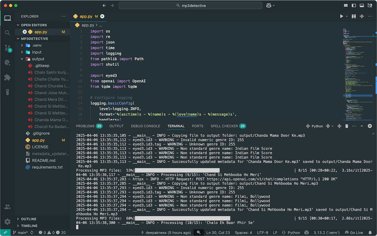 MP3Detective: AI-Powered Music Metadata Manager | DeepakNess